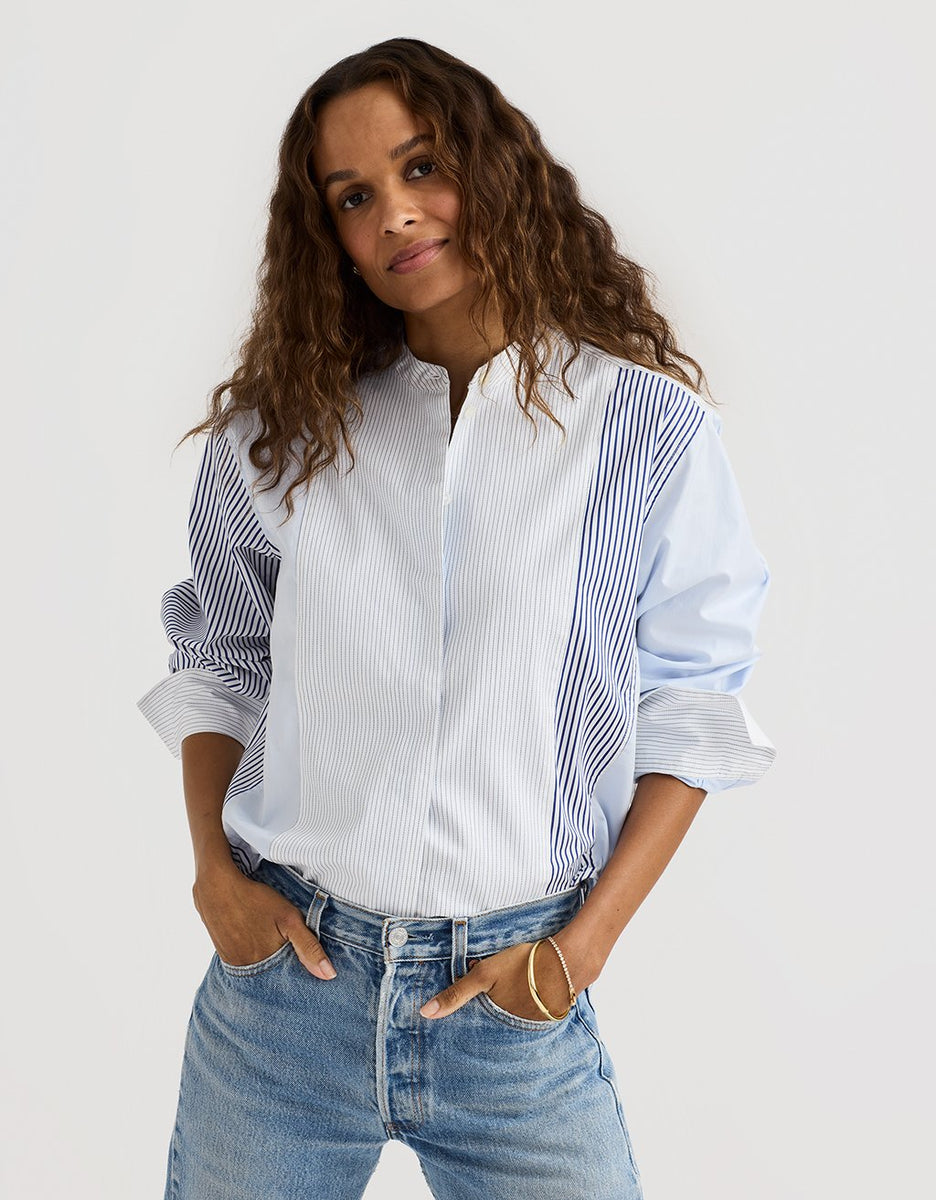 Unsubscribed Thomas Mason™ Relaxed Tuxedo Button Down Shirt in Blue